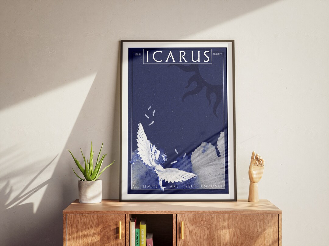 Icarus Falling Poster Mythology Wall Art Blue Room Decor Mythology Art ...