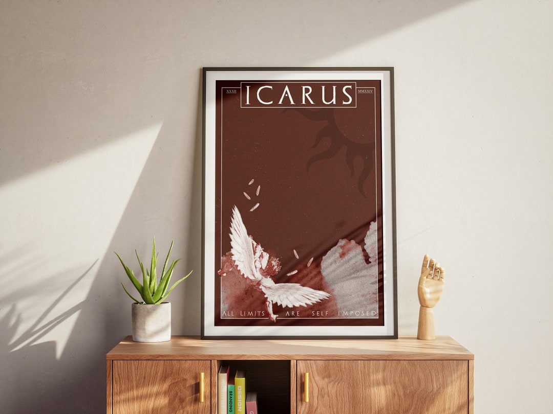 Icarus Falling Poster Mythology Wall Art Red Room Decor Mythology Art Wall Poster Greek ...