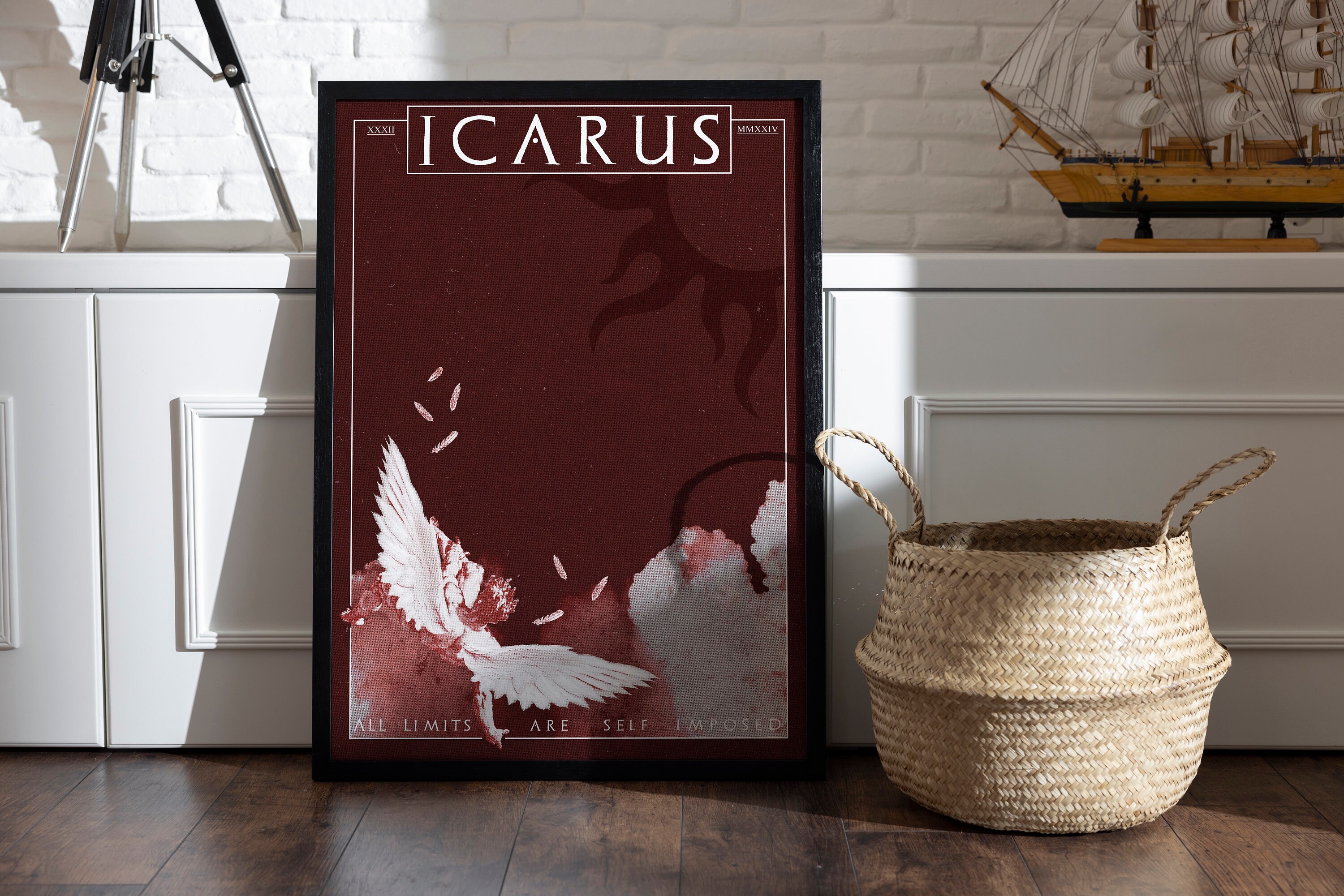 Icarus Falling Poster Mythology Wall Art Red Room Decor Mythology Art ...