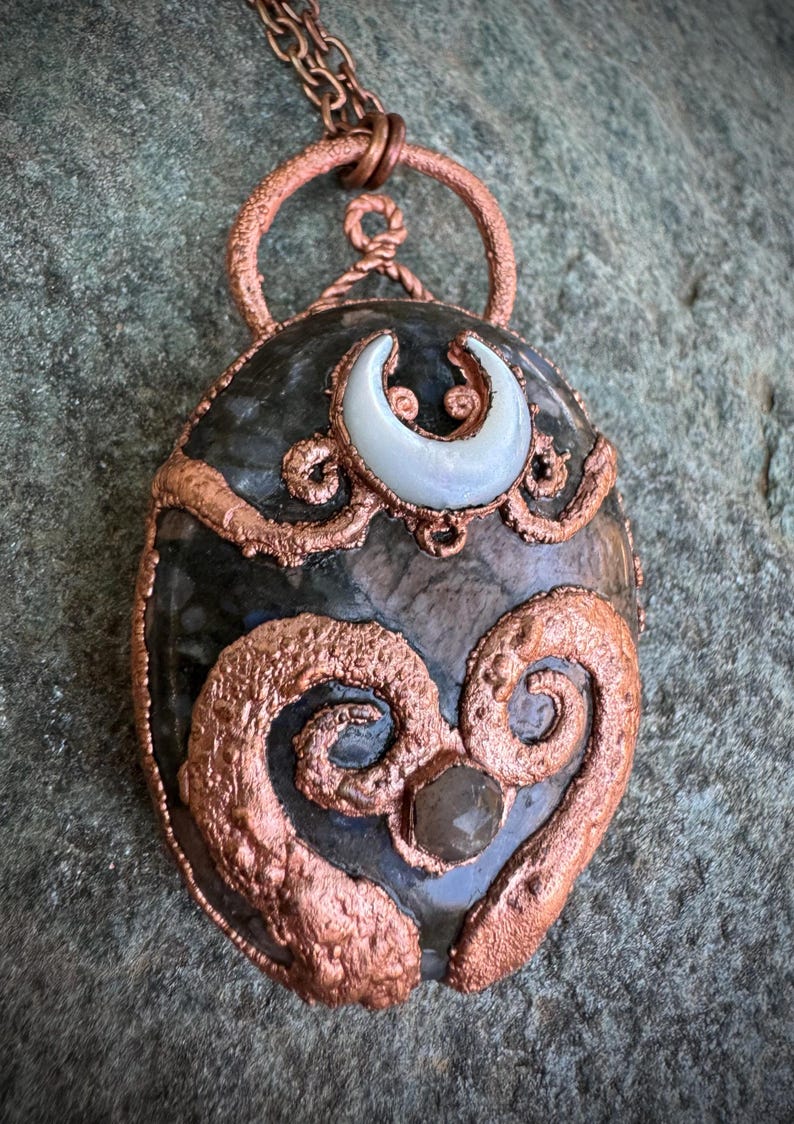 Goddess Amulet Necklace, Que Sera Stone, Mother of Pearl, Sunstone ...