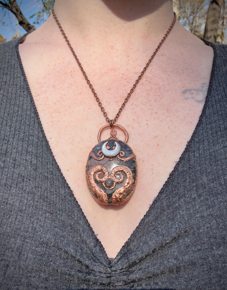 Goddess Amulet Necklace, Que Sera Stone, Mother of Pearl, Sunstone ...
