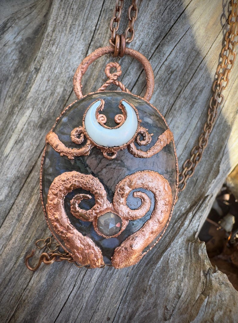 Goddess Amulet Necklace, Que Sera Stone, Mother of Pearl, Sunstone ...