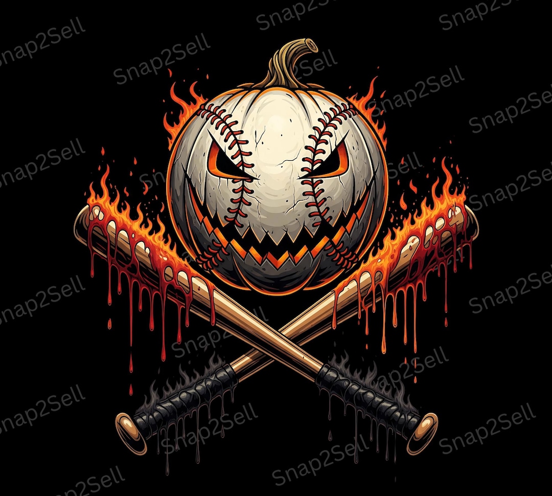 Fiery Jack-o'-lantern Baseball Bats PNG: Halloween Sublimation Design ...