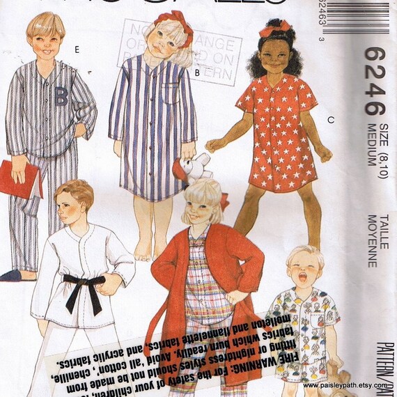 Sewing & Fiber Sewing Pattern McCalls 6246 Children's Robe with Tie ...