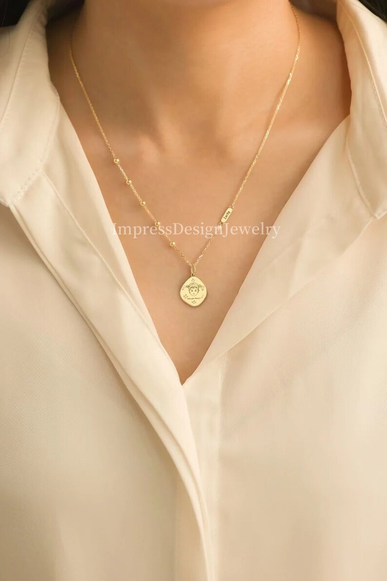 Solid 18k Gold Custom Photo Necklace Personalized Photo Necklace ...
