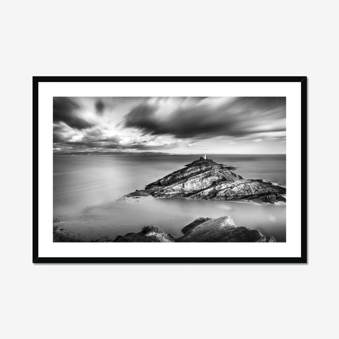 Mumbles Lighthouse, Gower Peninsula | Black & White Framed Fine Art ...