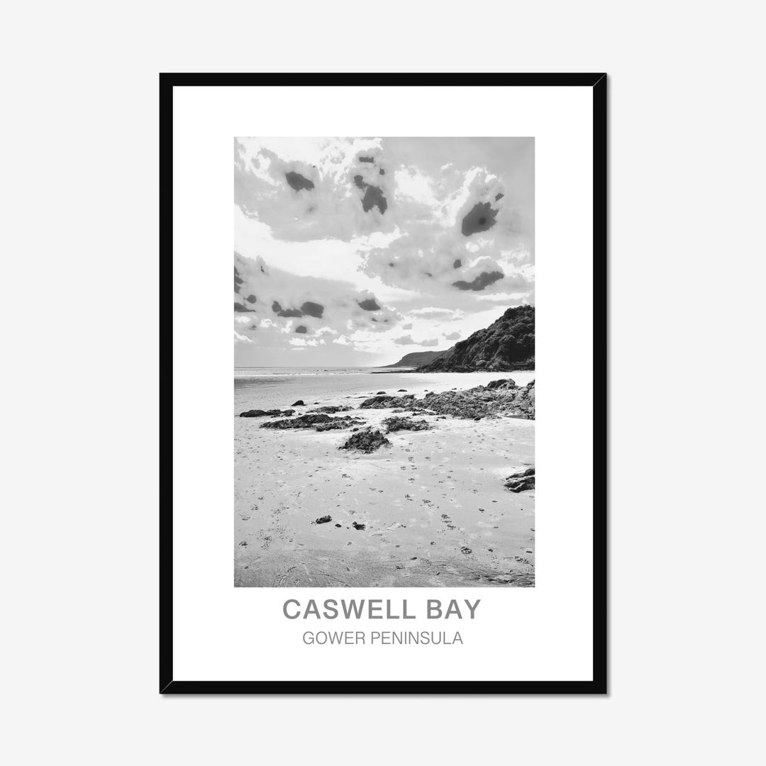 Caswell Bay, Gower Peninsula | Black & White Framed Travel Print ...