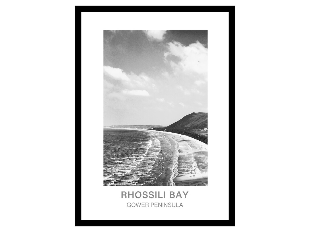 Rhossili Bay, Gower Peninsula | Black & White Framed Travel Print ...
