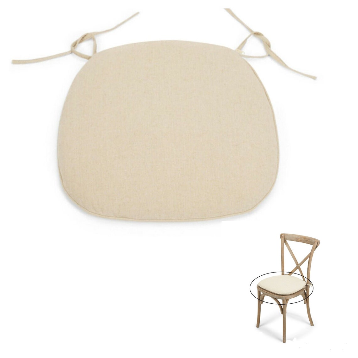 Canvas Tie Back Cross Back Chair Seat Cushion in Beige Linen - Etsy