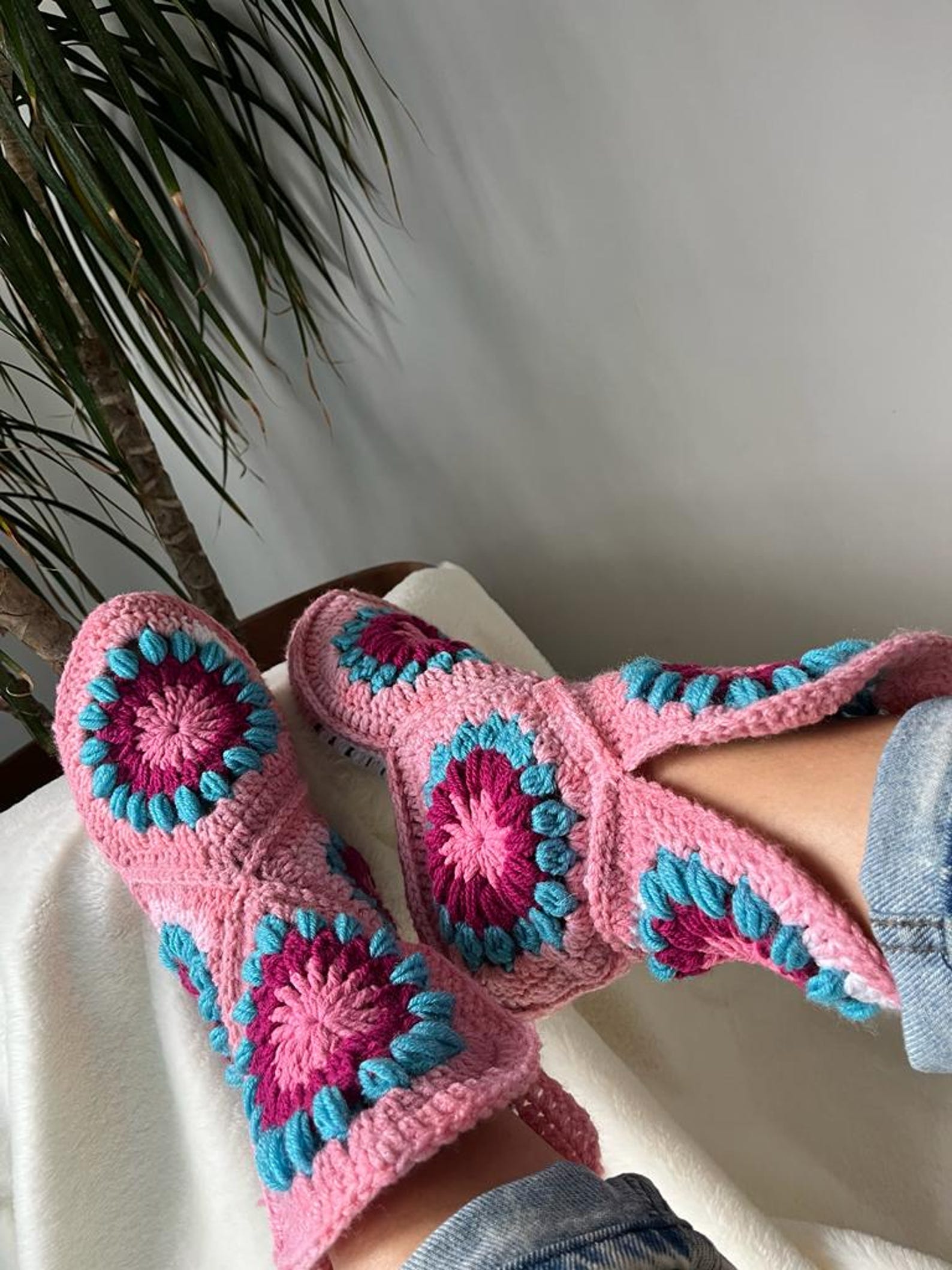 Knitted Slippers With Soles for Women , Home Boots , Home Gift , Navy ...