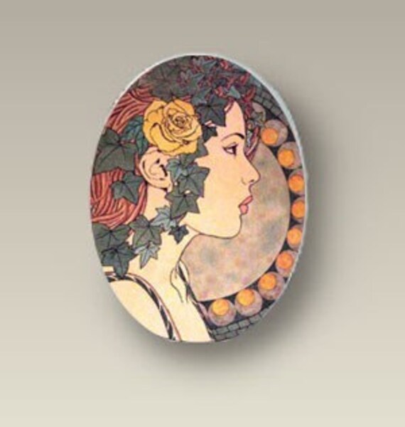 Art Nouveau ALPHONSE MUCHA Rose Porcelain 40x30mm Cabochon - Etsy