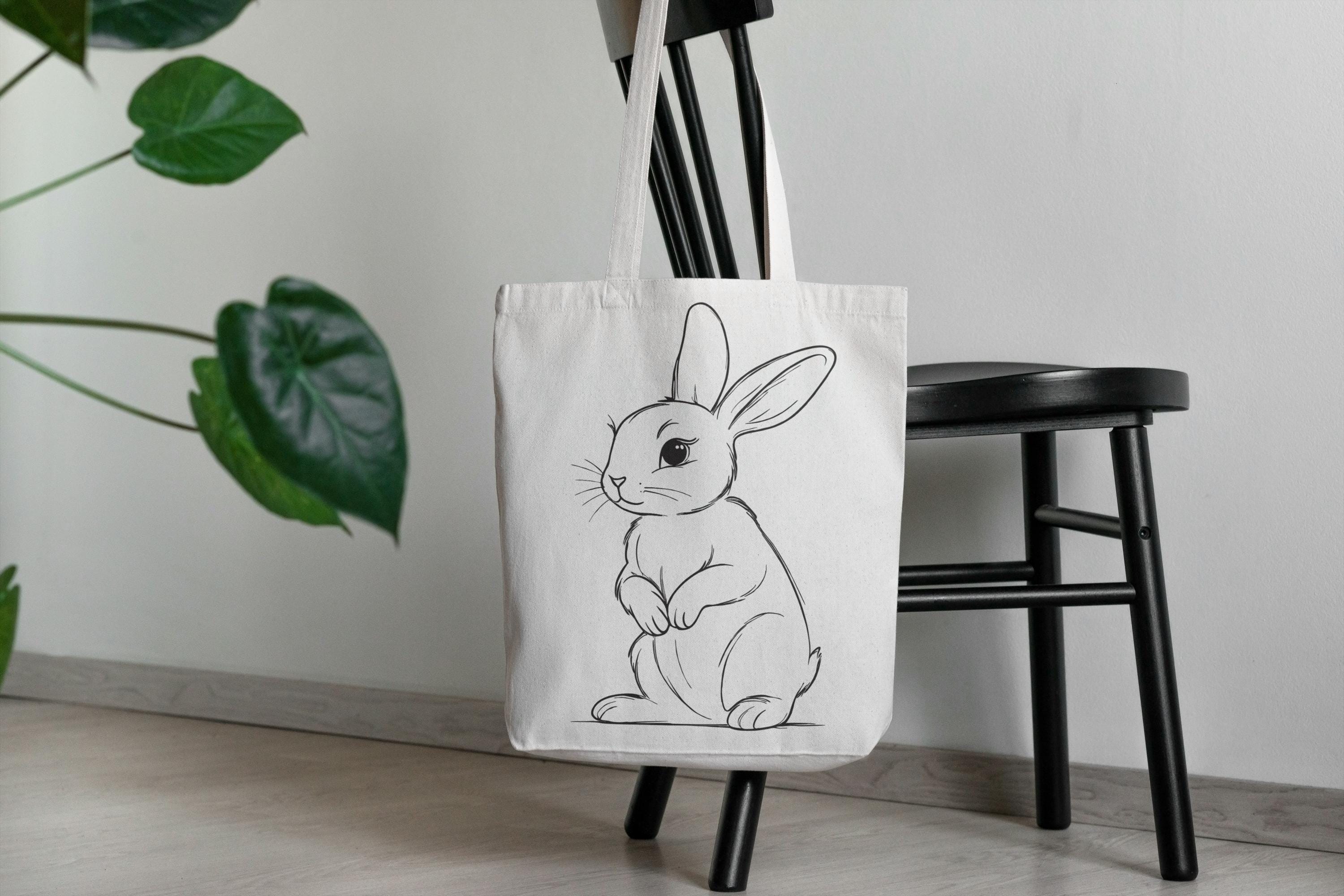 Rabbit Line Art PNG, Easter Bunny Clipart, Bunny Outline DXF, Digital ...