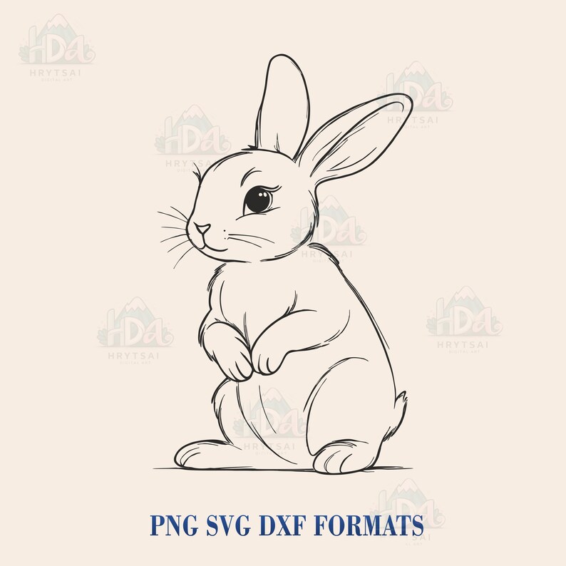 Rabbit Line Art PNG, Easter Bunny Clipart, Bunny Outline DXF, Digital ...