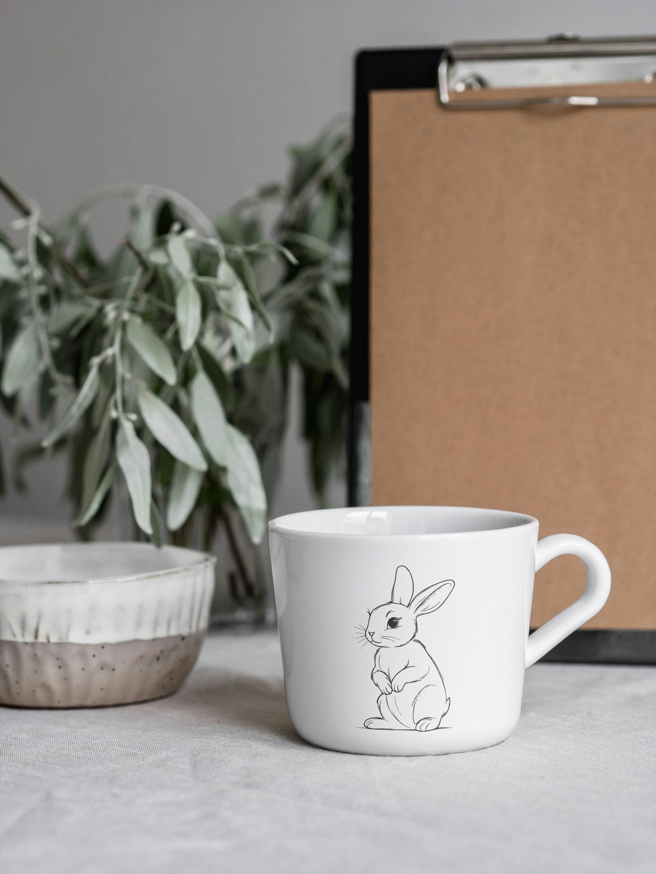 Rabbit Line Art PNG, Easter Bunny Clipart, Bunny Outline DXF, Digital ...