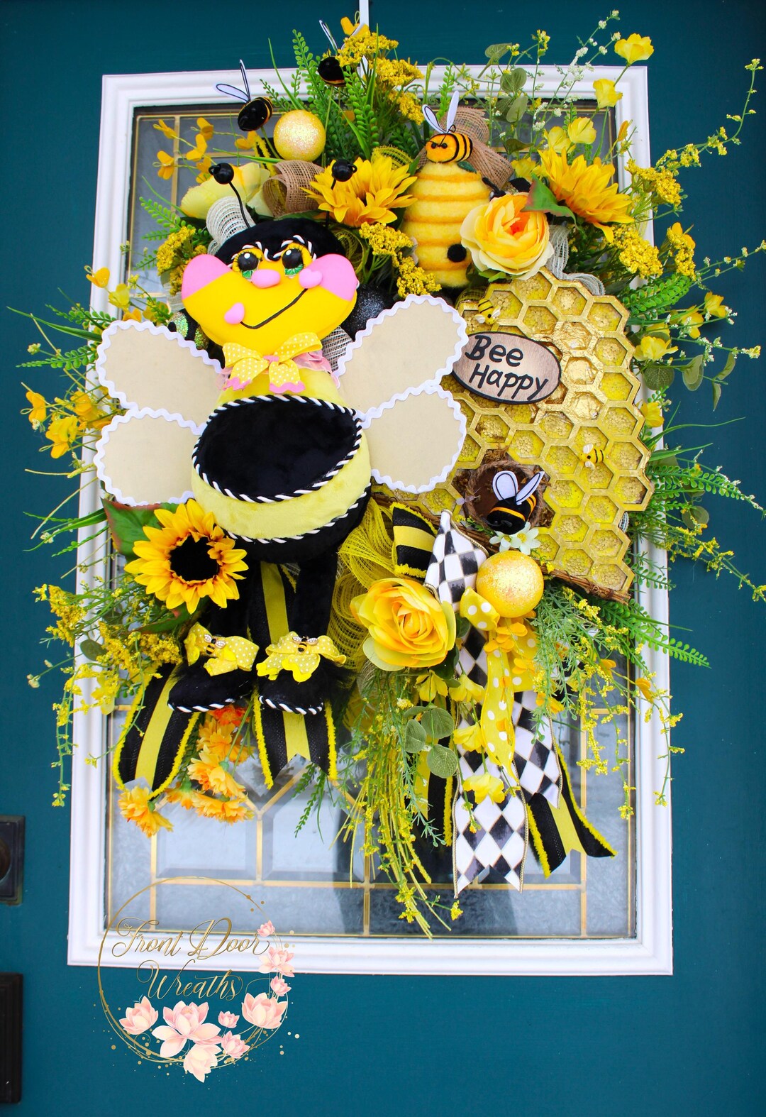 Bee Wreath Spring Bee Wreath Queen Bee Bee Hive Sunflowers Summer ...