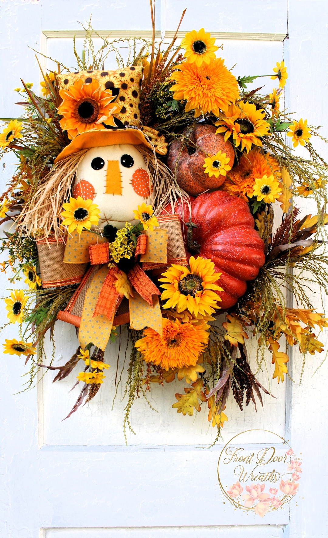 Scarecrow Sunflower Fall Wreath Pumpkin Rustic Pumpkins Fall Decor ...