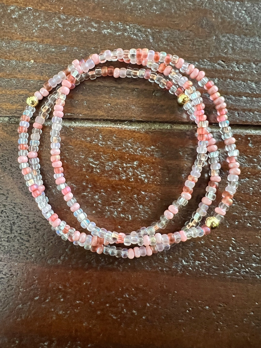 Beaded Bracelet, Gold Plated, Pink Color Bracelet, Dainty Bracelet ...