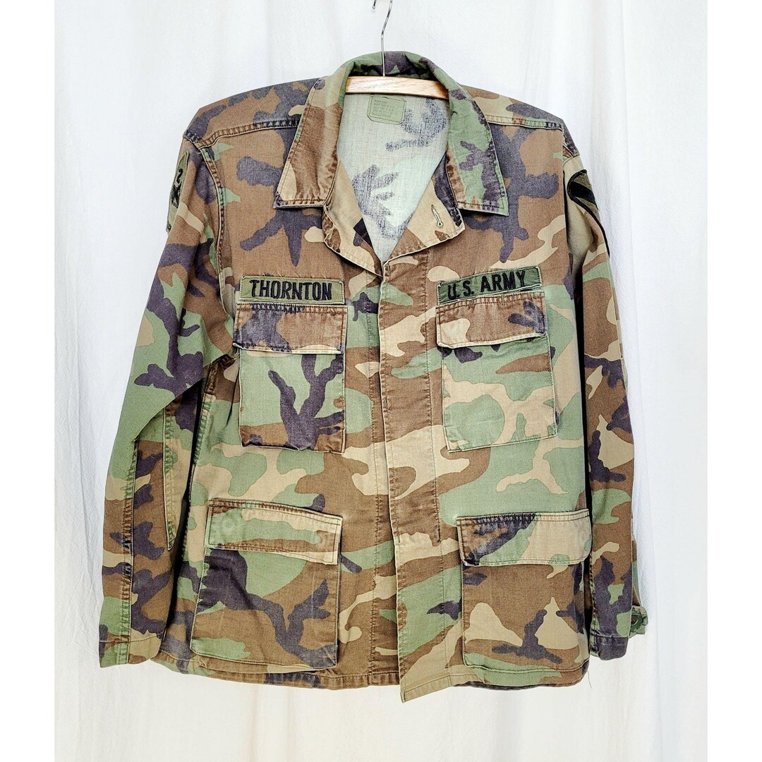 80s US Army Woodland Camo Jacket: 1st Cavalry, Hell on Wheels (m/short ...