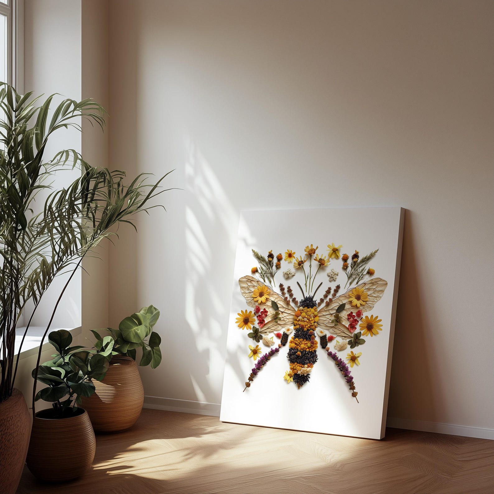 Canvas Print, Bee Made of Dried Pressed Flowers, Wall Art Decor, Home ...