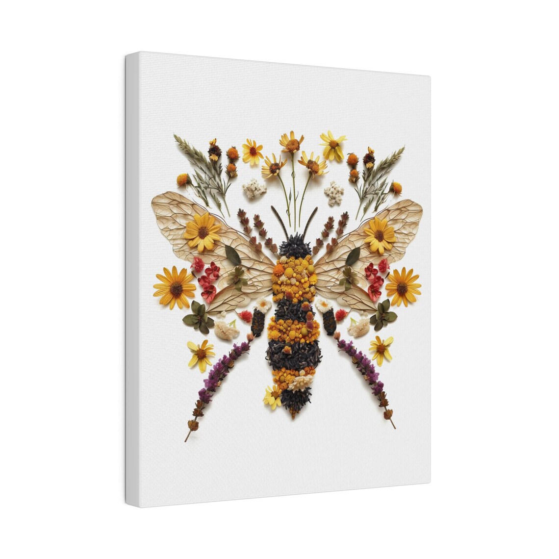Canvas Print, Bee Made of Dried Pressed Flowers, Wall Art Decor, Home ...