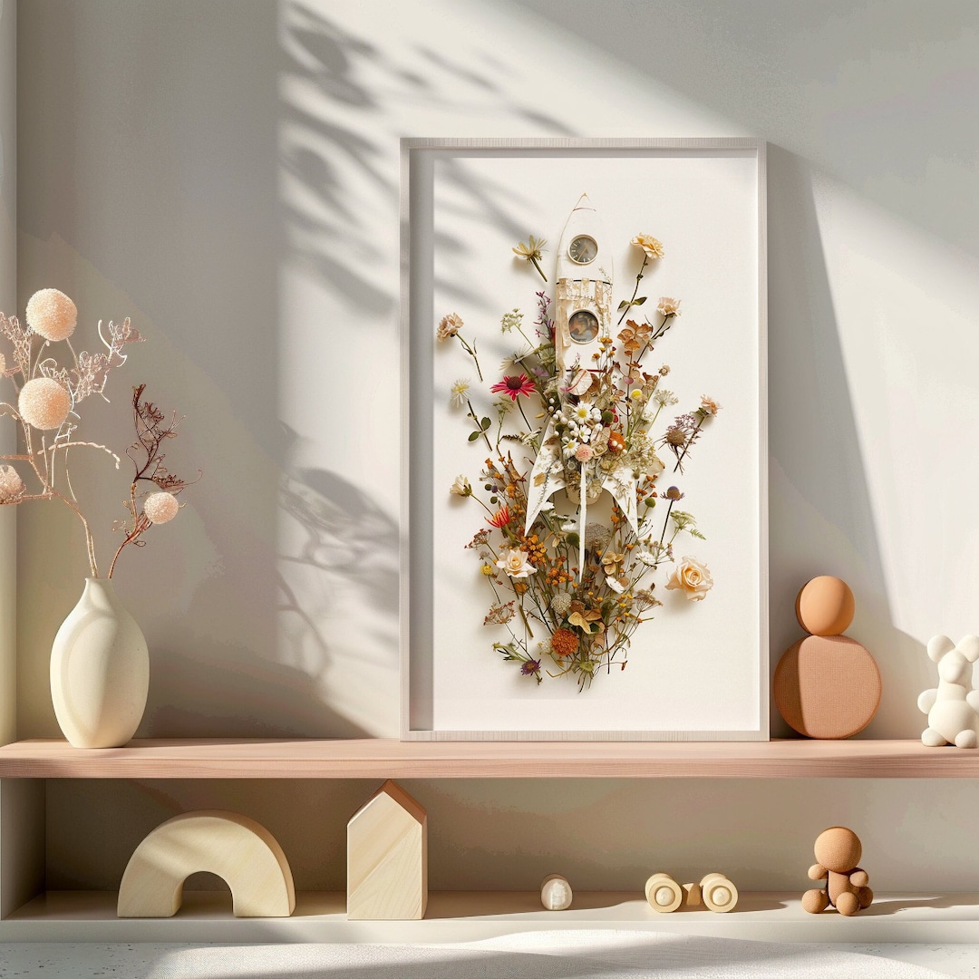 Dried Flower Art Rocket Nursery Art Nursery Wall Decor Digital Nursery ...