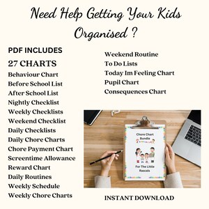 Kids Reward & Chore Chart Bundle, Printable, Editable, Daily Routine ...