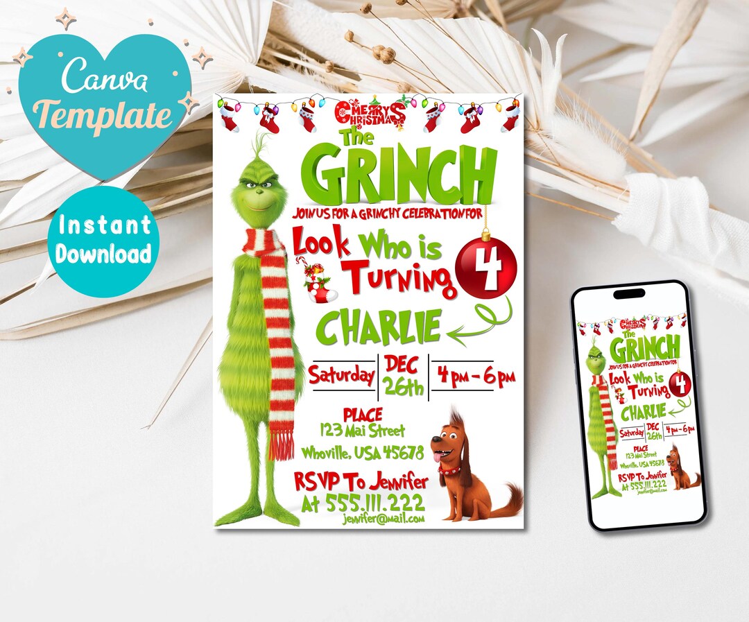 Editable Grinch Birthday Invitation | Merry Grinchmas Invitation ...