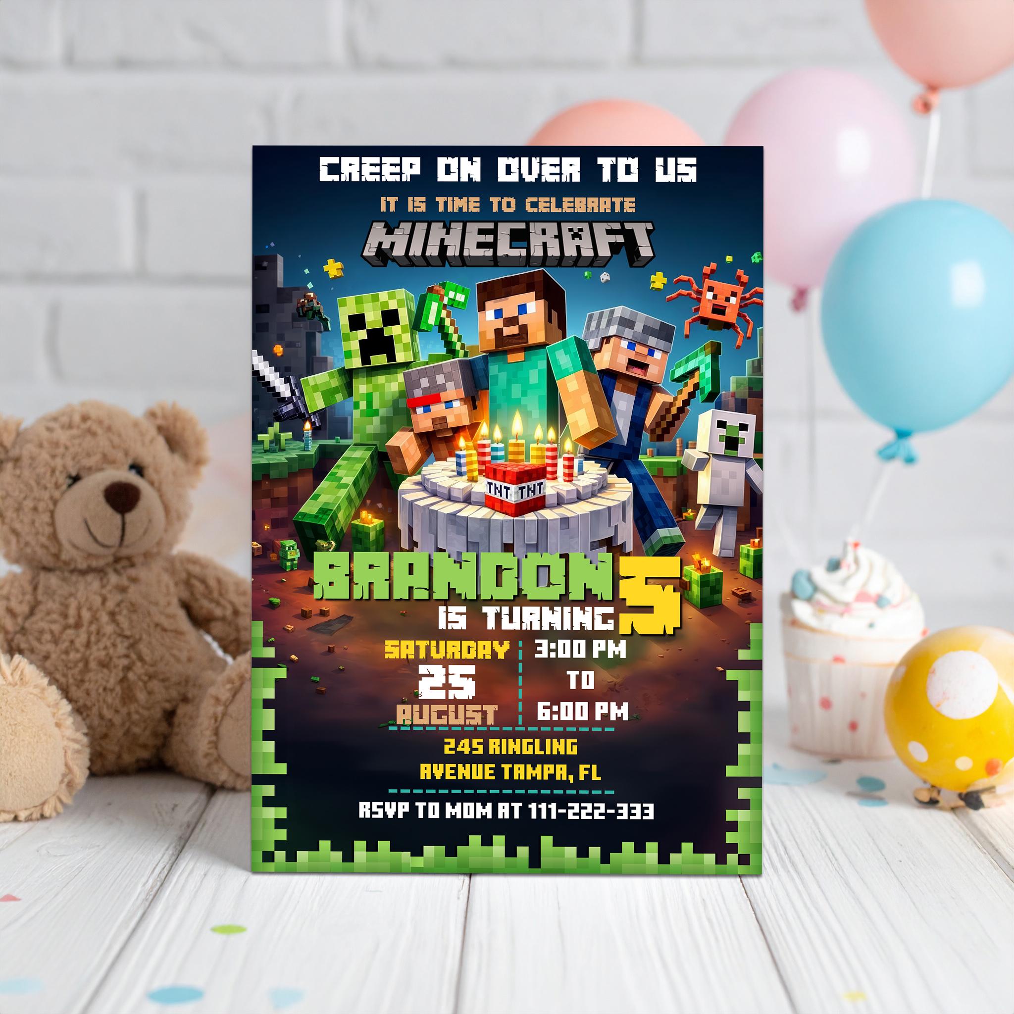 Invitación de cumpleaños de Minecraft editable / Plantilla de ...