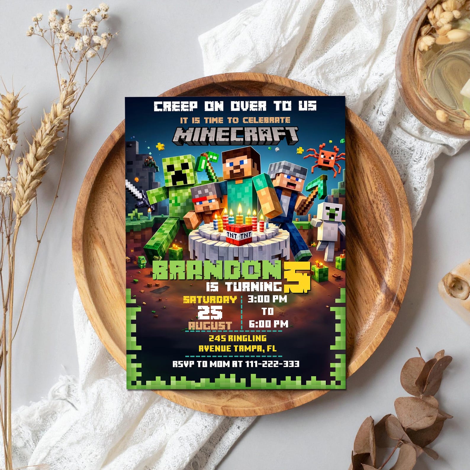 Invitación de cumpleaños de Minecraft editable / Plantilla de ...