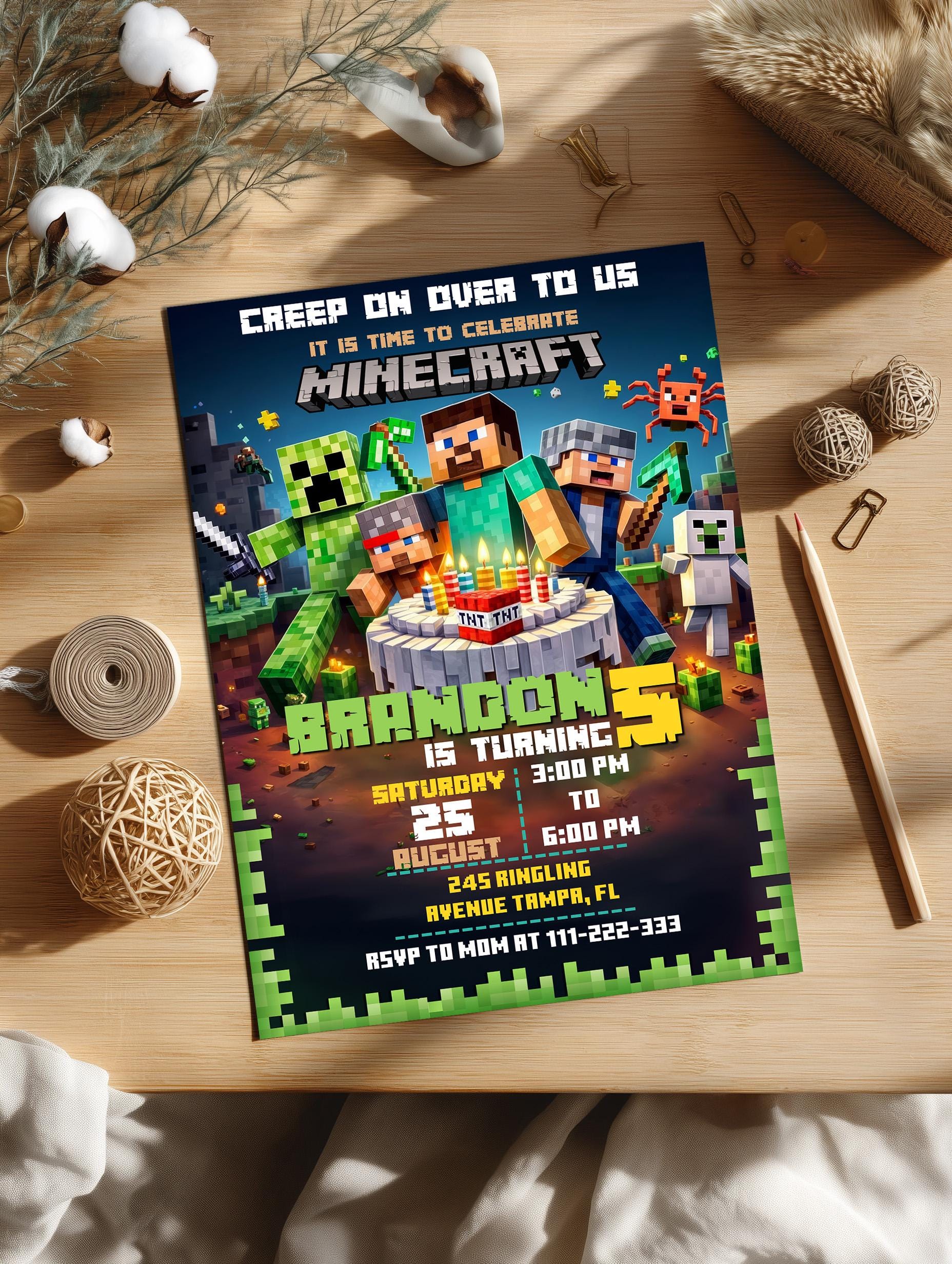 Invitación de cumpleaños de Minecraft editable / Plantilla de ...