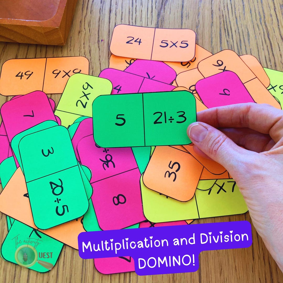 Fun Math Domino Game, Multiplication and Division Tables Cards for ...