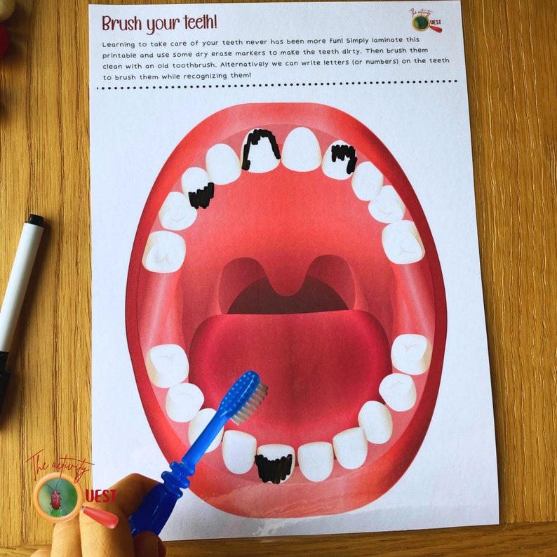 Brush Teeth Dental Hygiene Printable, Dentist Pretend Play, Kids Tooth ...