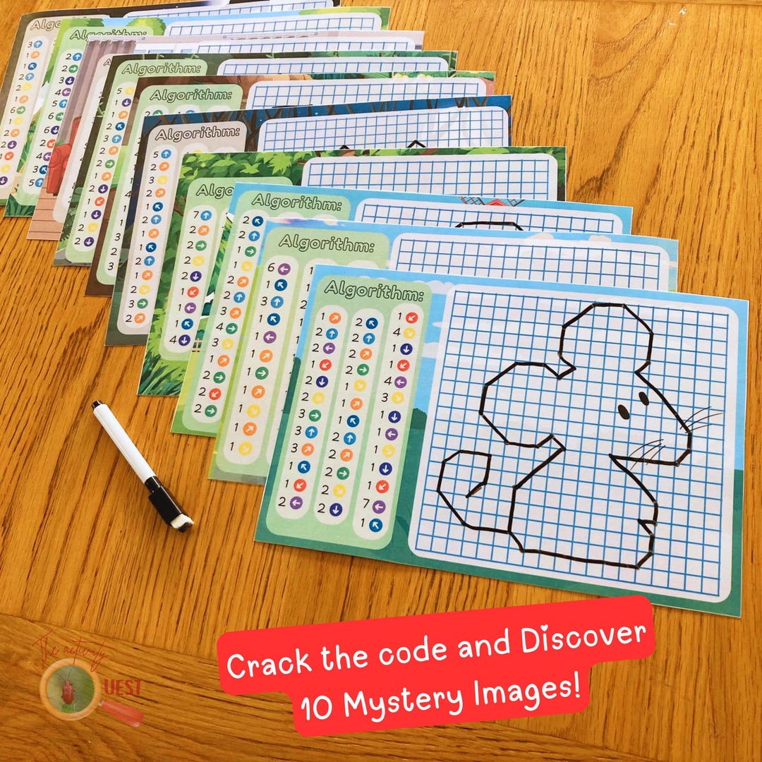 10 Animals Graphic Dictation Printable for Kids, Commands Coding ...