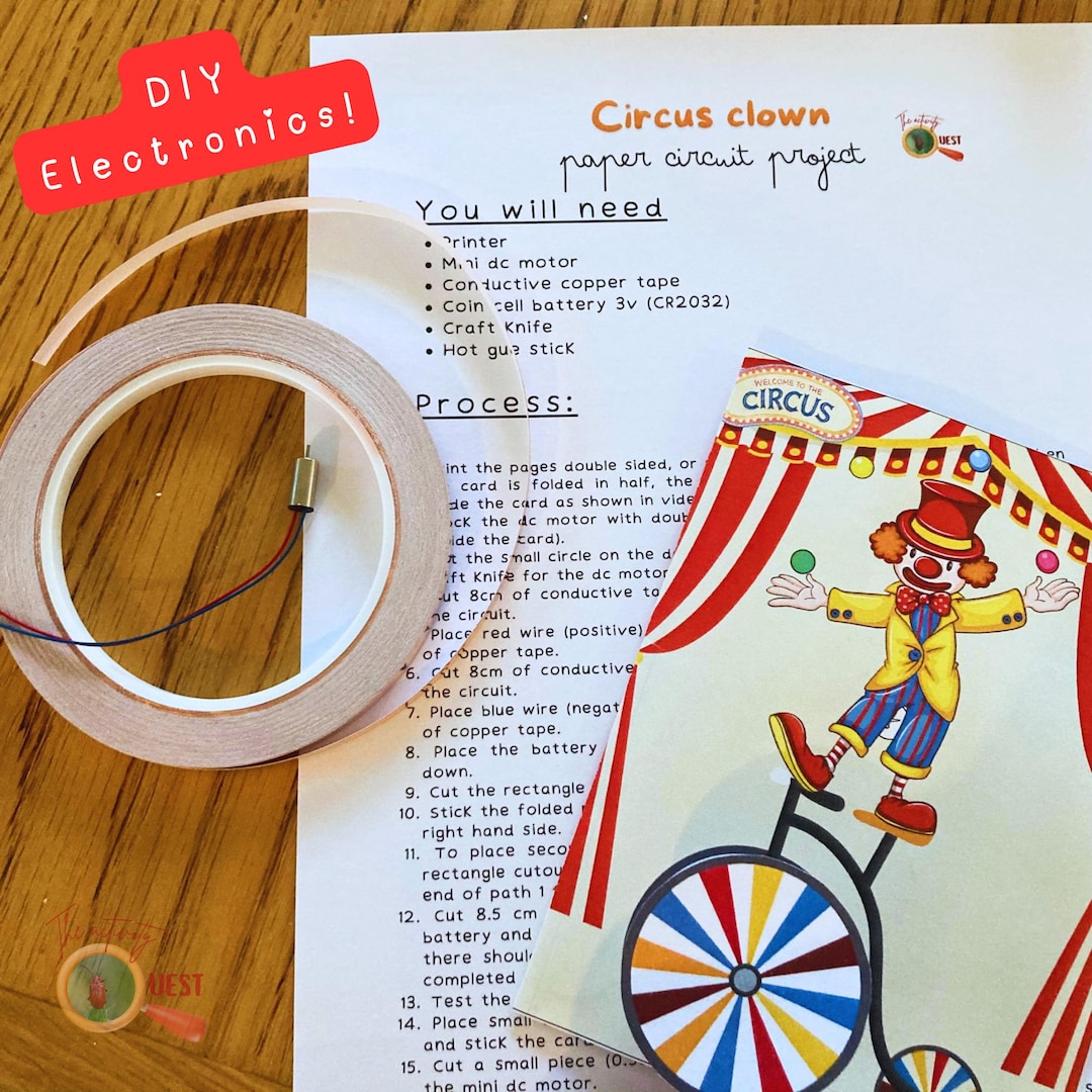 Circus Clown Paper Circuit Printable Project, DIY Electronics for Kids ...
