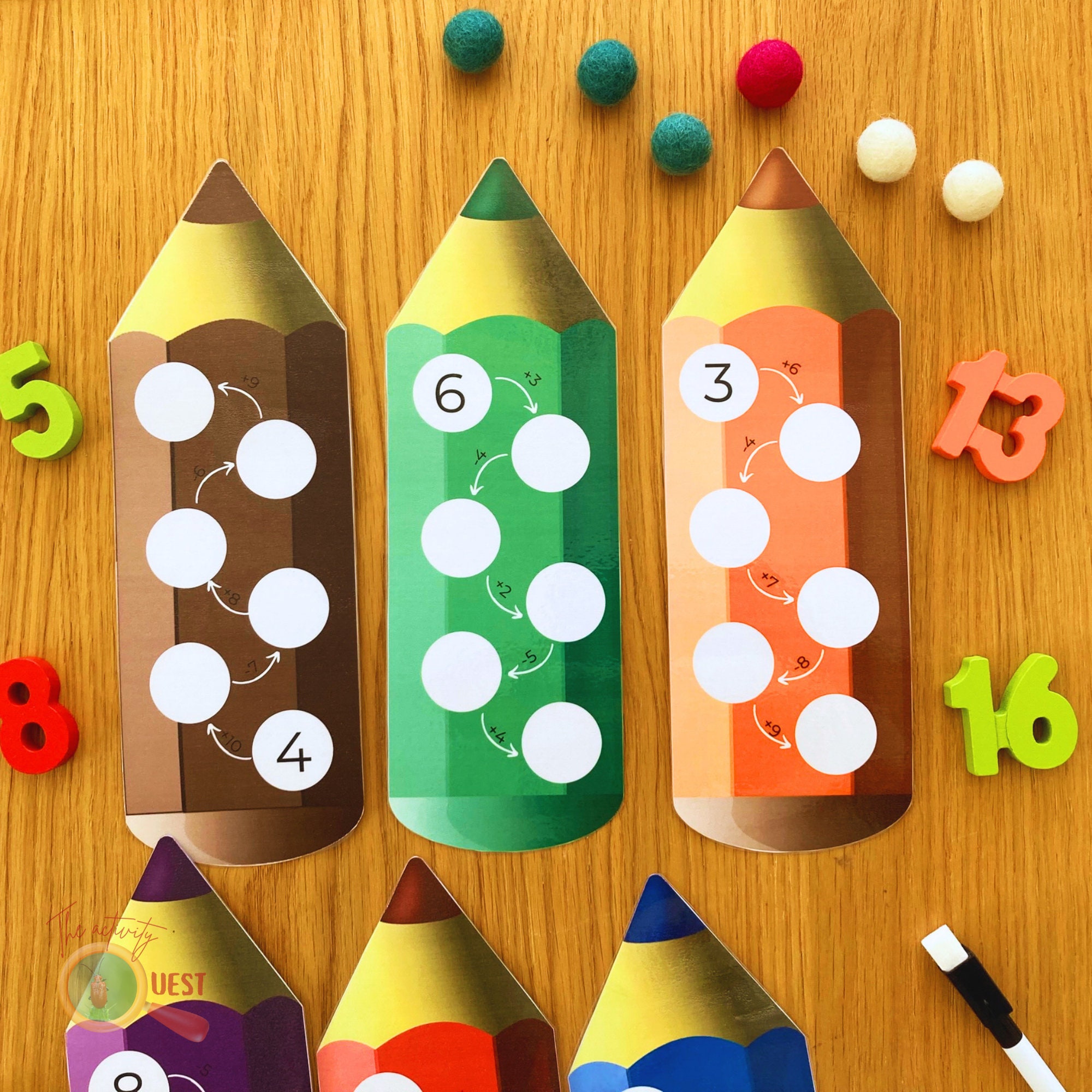 Math Pencils Printable Activity for Kids, Subtraction and Addition Game ...