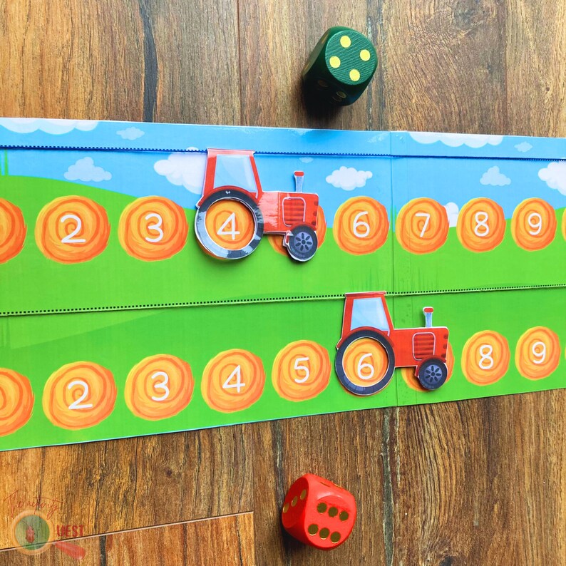 Tractor Race Game Printable, Farm Learning to Count Printable, Numbers ...