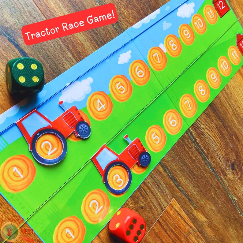Tractor Race Game Printable, Farm Learning to Count Printable, Numbers ...