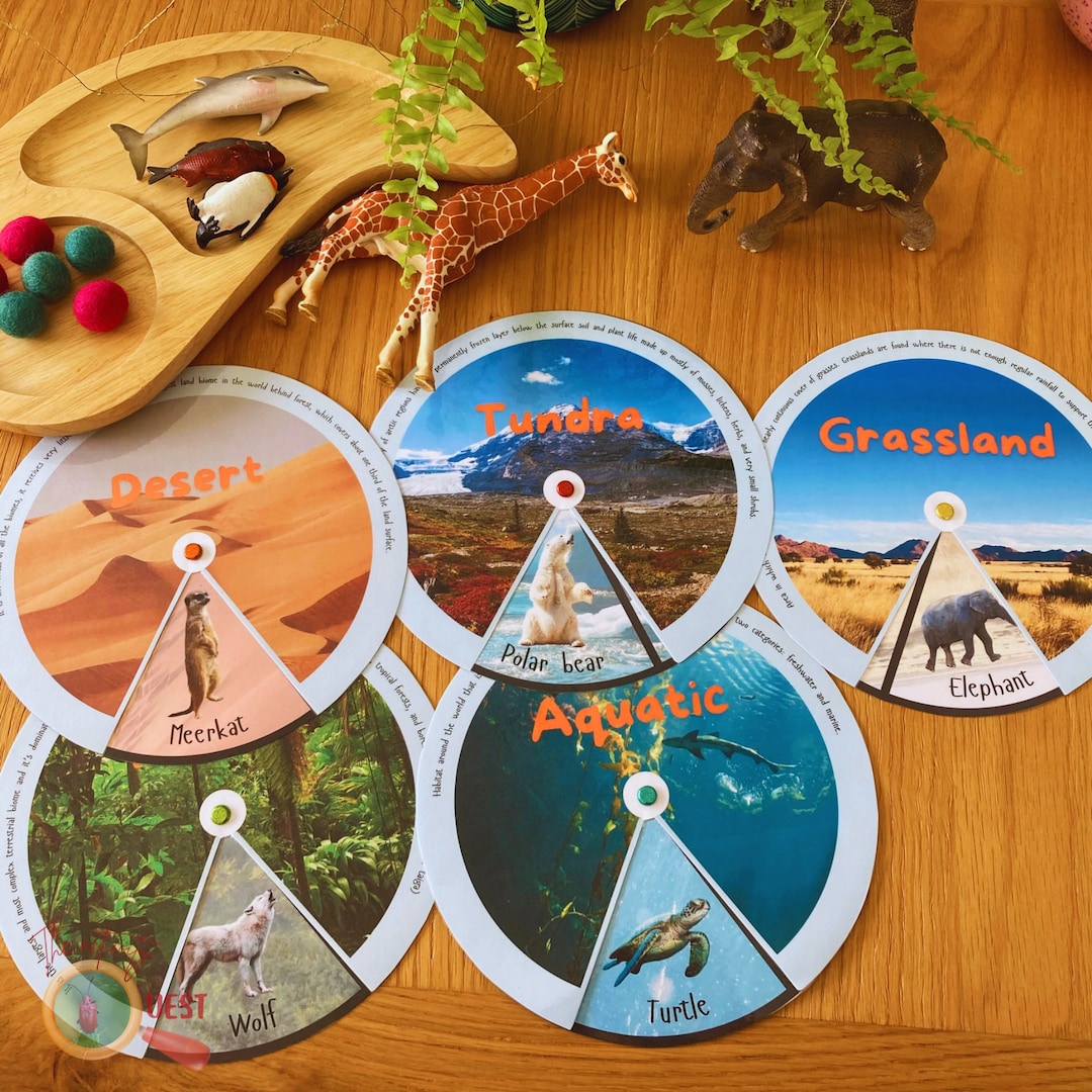 Animal Habitats Learning Wheels Printable, Nature Biomes Animals Disc ...