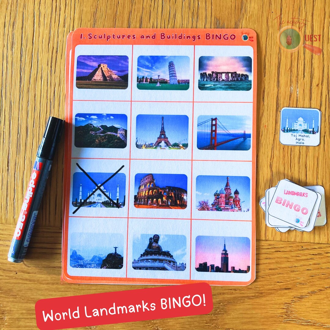 Landmarks BINGO for Children, up to 20 players Iconic Sculptures and ...