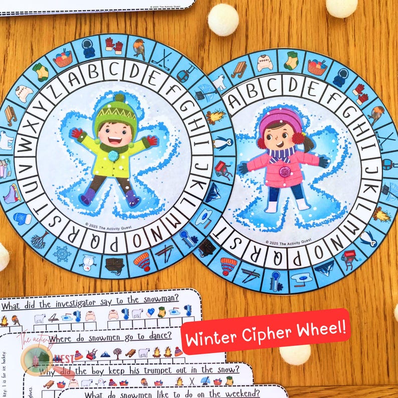 Winter Themed Cipher Wheel, Printable Decoder Game for Children, Secret ...
