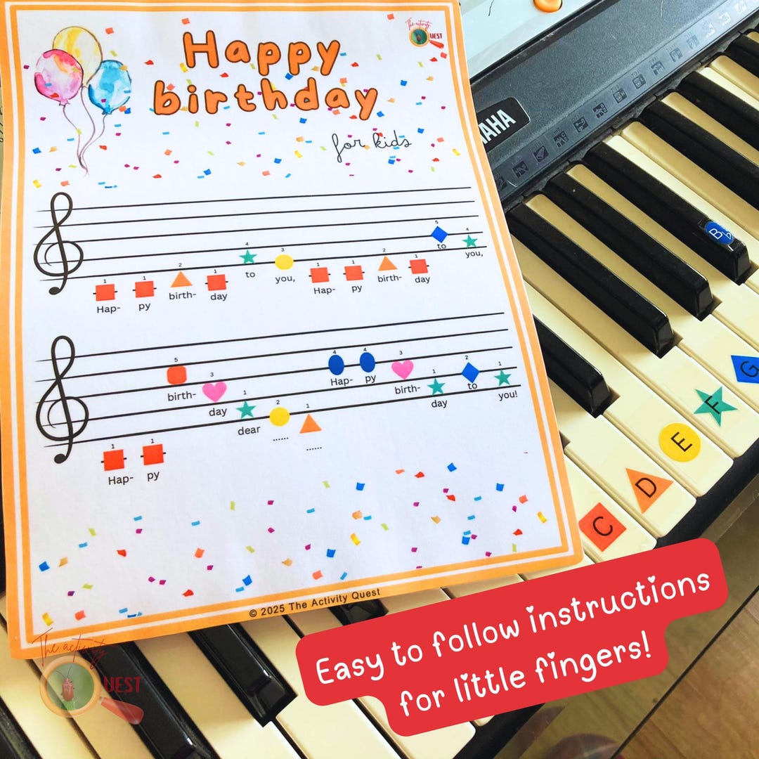 Happy Birthday Piano Music Sheet for Kids, Children Keyboard One Hand ...