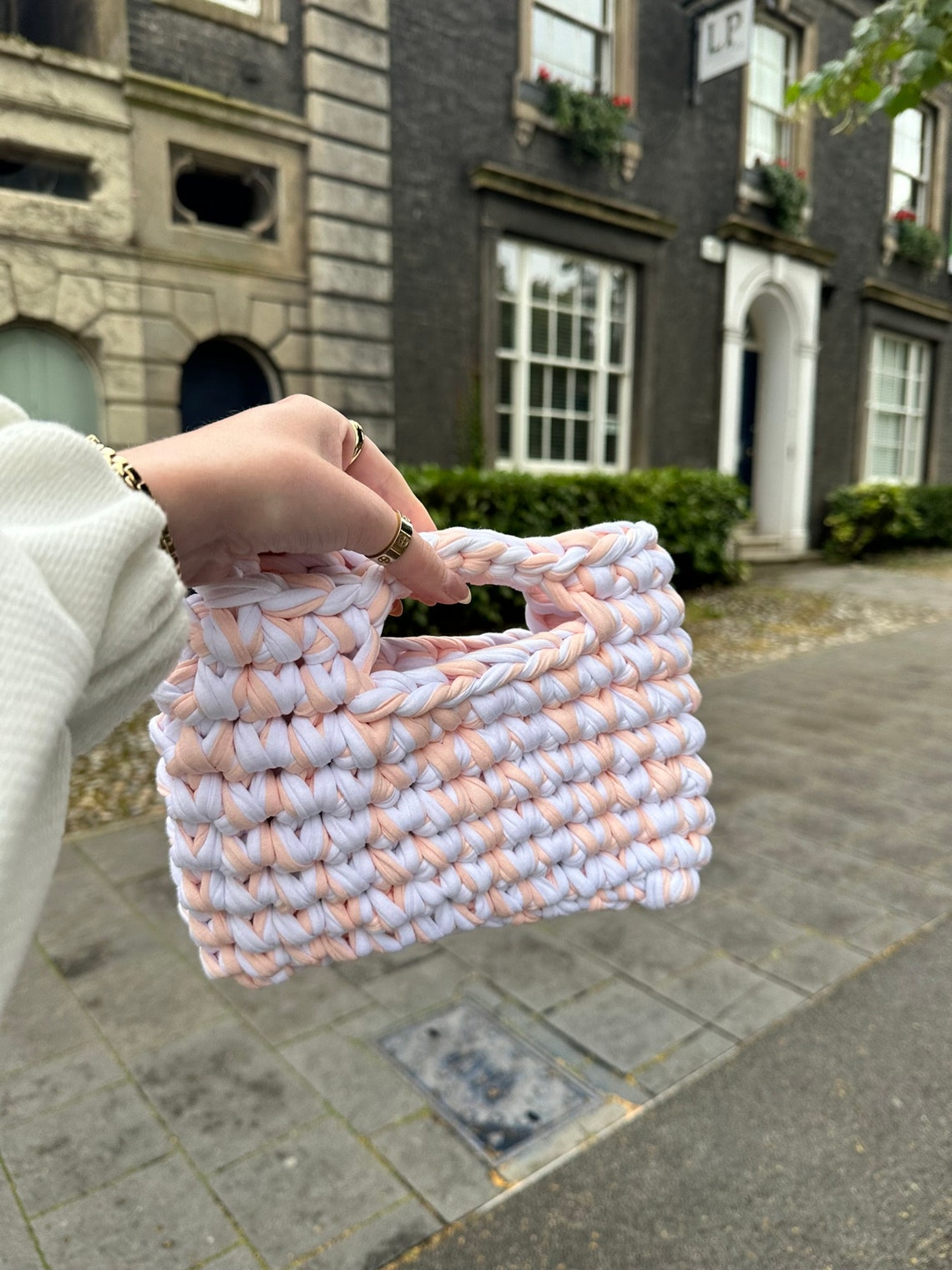 Crochet Tote Bag, Mini Chunky Crochet Bag, Tshirt Yarn Crochet Bag ...