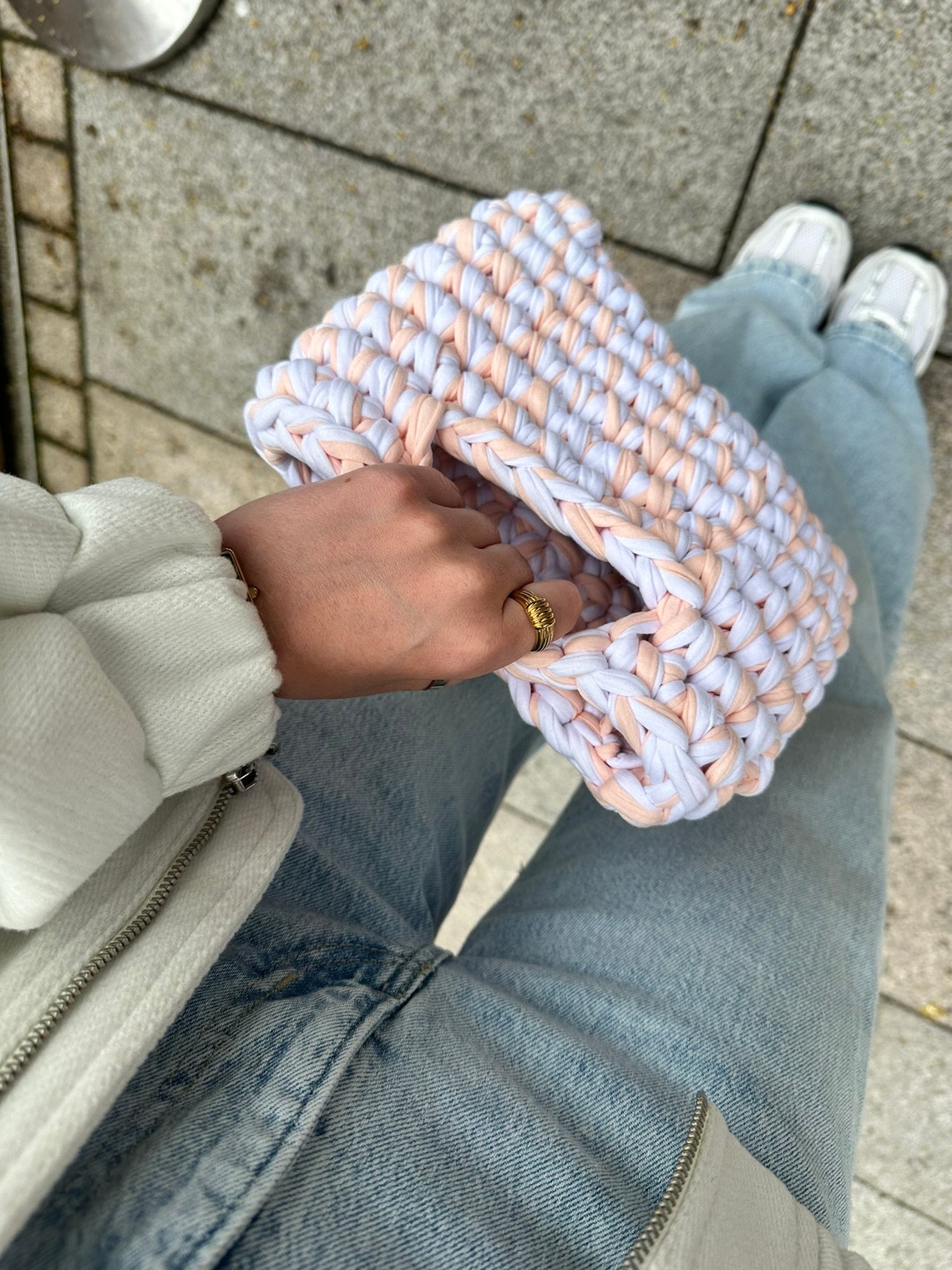 Crochet Tote Bag, Mini Chunky Crochet Bag, Tshirt Yarn Crochet Bag ...