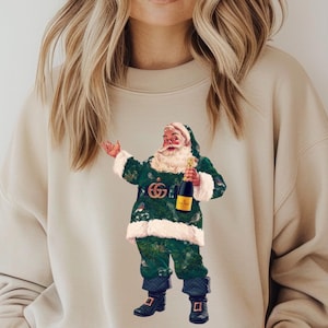 Cute Santa Sweatshirt, Champagne Santa Crewneck, Boujee Santa, Brunch ...