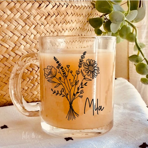 Retro Flower Cute Coffee Mug Clear Boho Glass 18 Oz Coffee Etsy