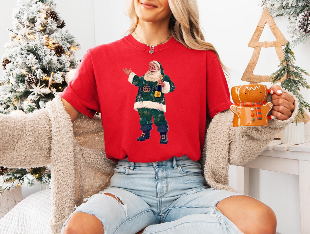 Boujee Santa, Santa Champagne Comfort Colors, Cute Xmas Shirt, Retro ...