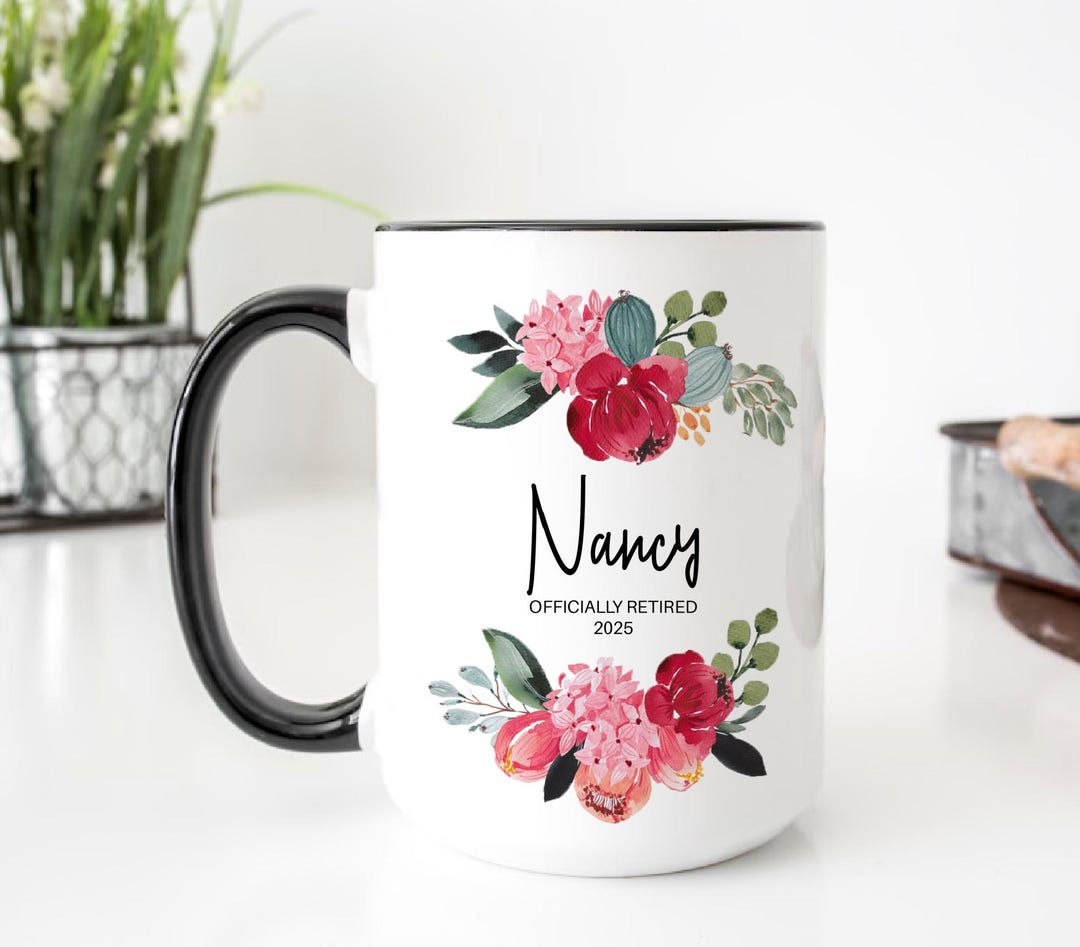 Personalized Retirement Mug: Floral Ceramic Coffee Cup Gift - Etsy