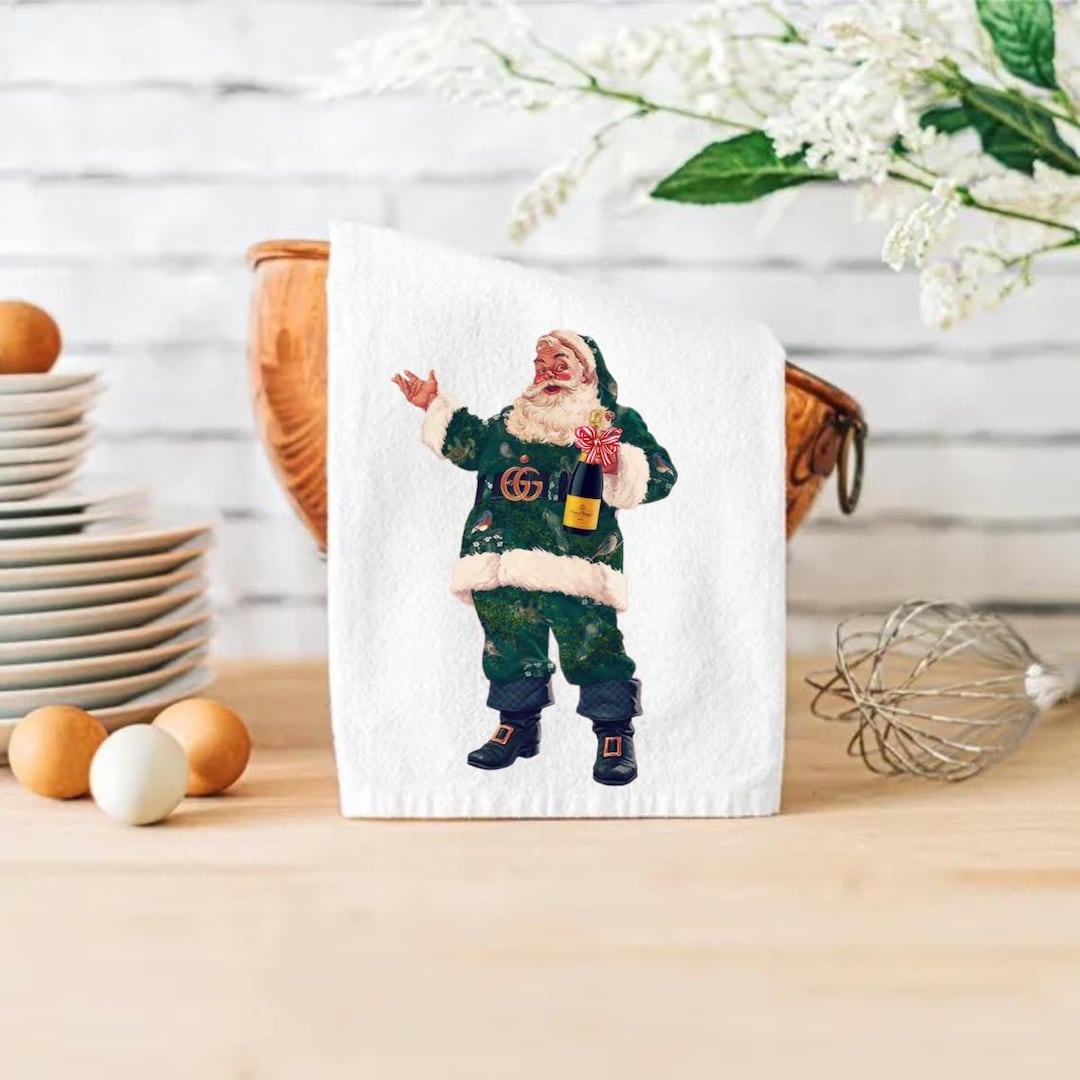 Boujee Santa Champagne Tea Towel, Champagne Santa, Bougie, Veuve Santa ...