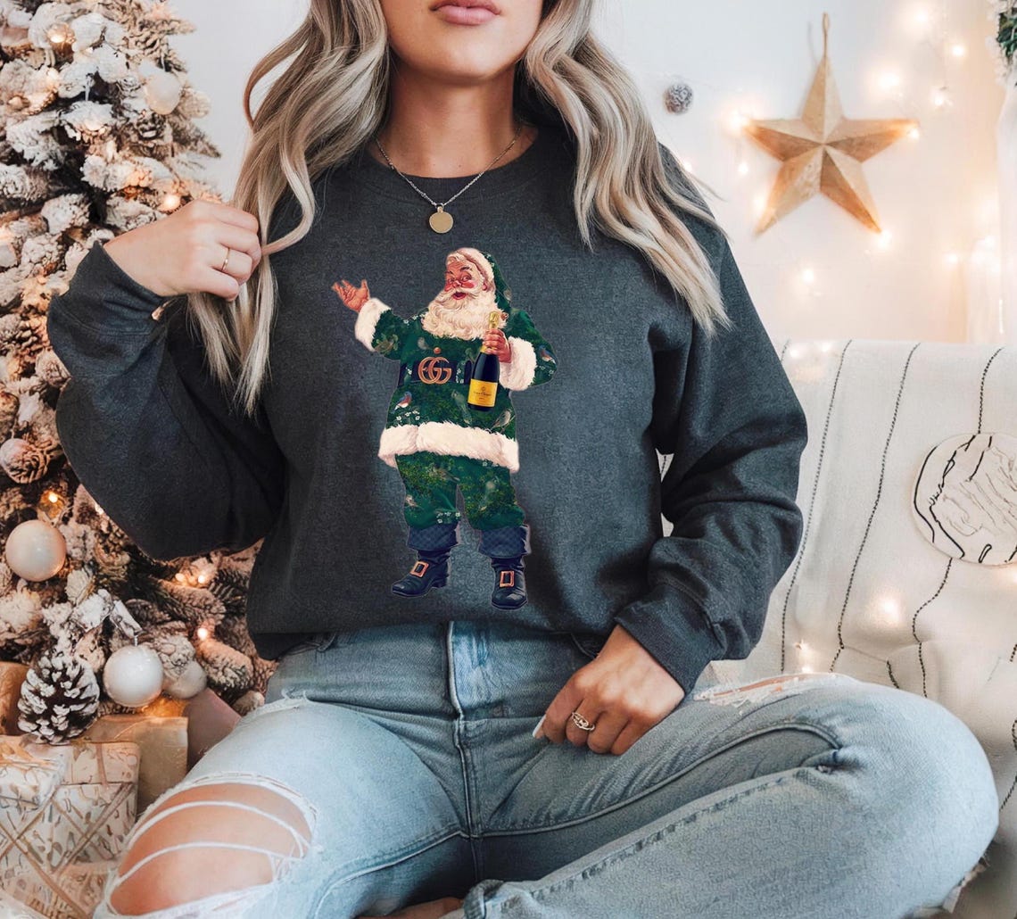 Cute Santa Sweatshirt, Champagne Santa Crewneck, Boujee Santa, Brunch ...