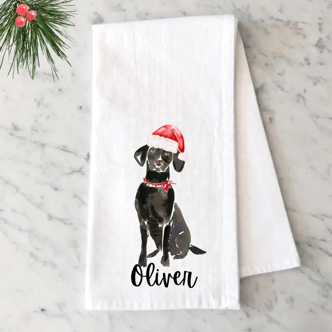 Custom Black Labrador Christmas Tea Towel, Dog Mom, Gog Lover, Black ...